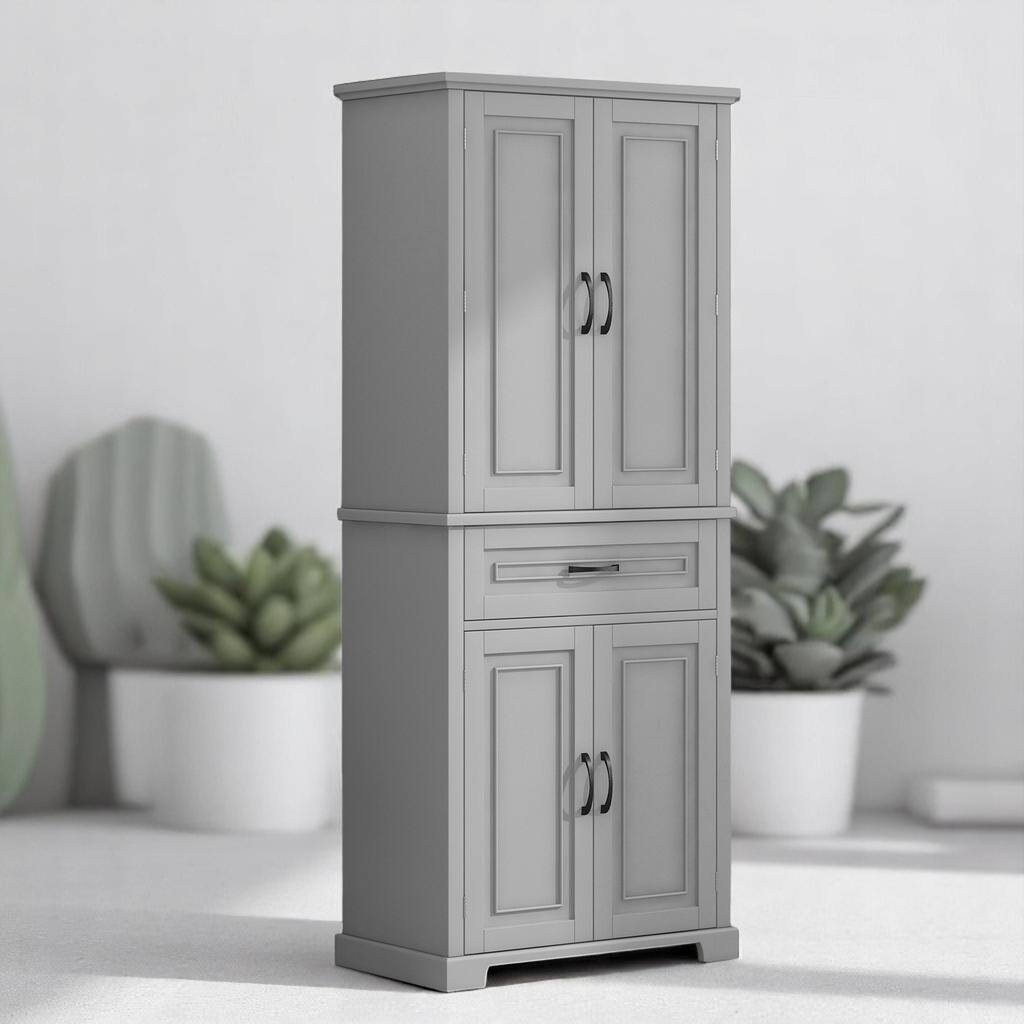 Freestanding White Bathroom Cabinet with Doors, Drawer & Adjustable ...