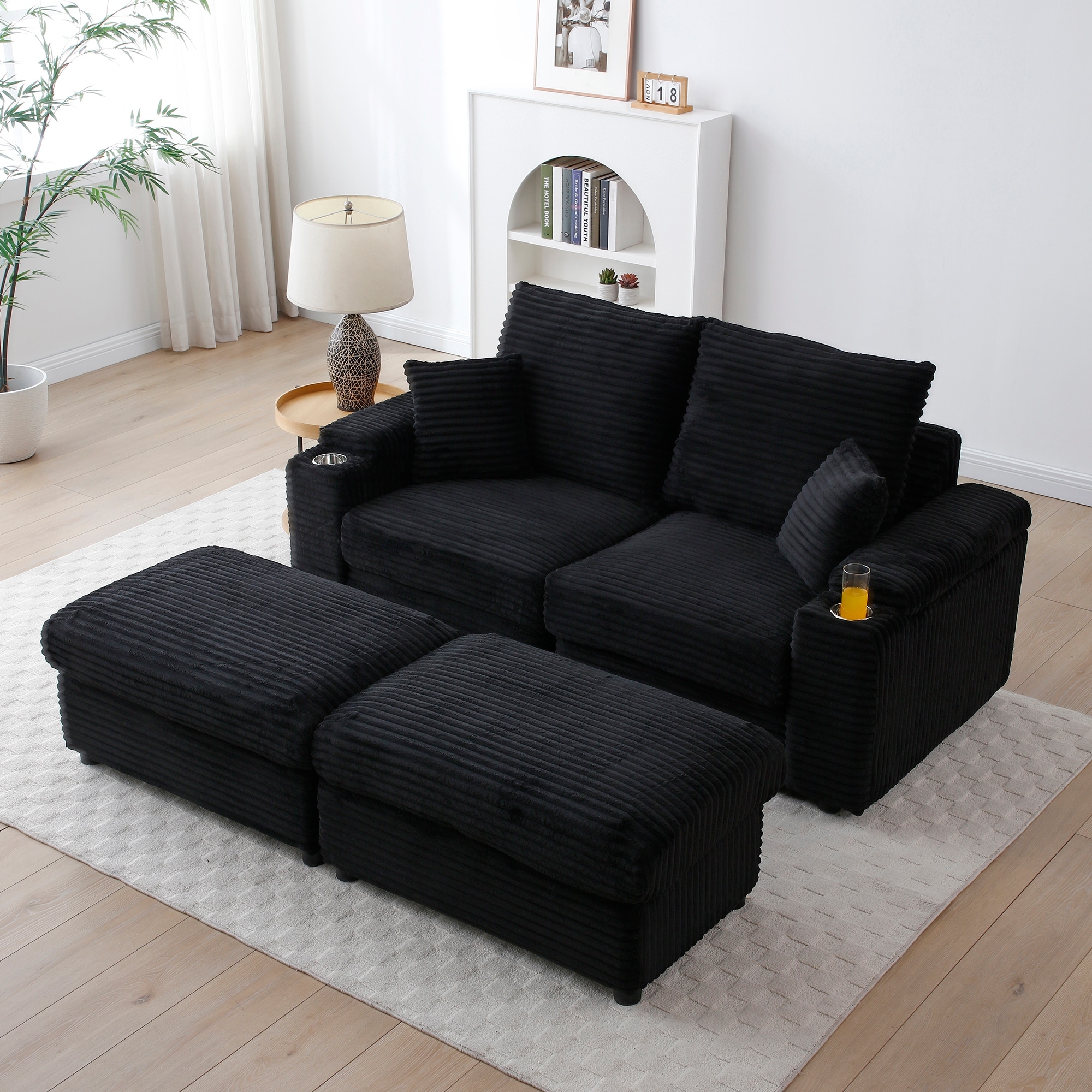 Corduroy Fabric Modular Sectional Sofa Loveseat with Black Ottomans Bed Bath Beyond 41864547