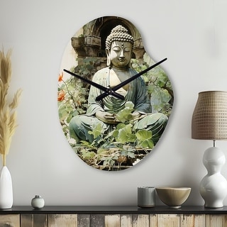 Green Buddhist Art Buddhas Serene I - Buddhism Large Wall Clock in Pear ...
