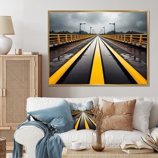 Designart "Yellow Parallel Road Paths" Landscapes Framed Wall Decor ...