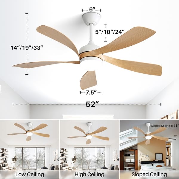 52 Inch Smart Ceiling Fan with Light, App and Remote Control, 5 ABS ...