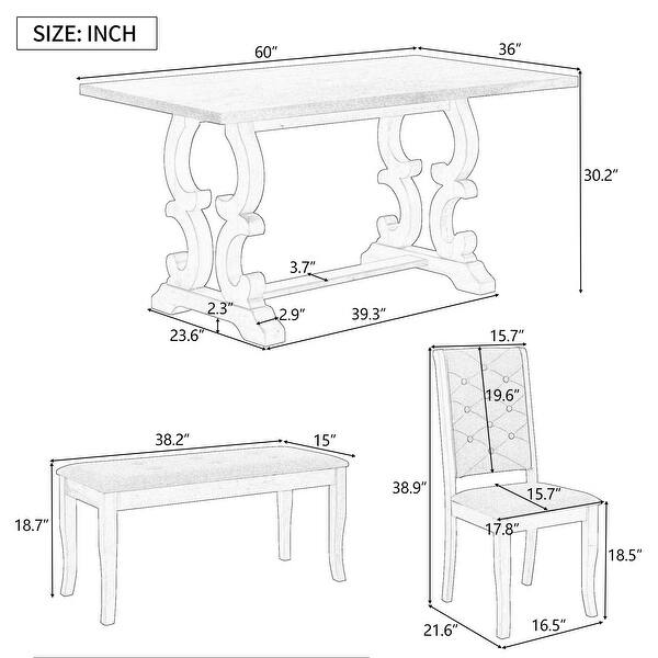 Retro 6-Piece Dining Set with Flemish Scroll Legs and Foam-Covered ...