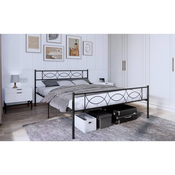 Black Metal Platform Bed Frame w/ Rounded Corners Headboard - Full ...