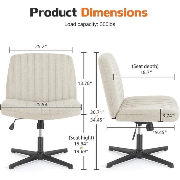 No wheels Viral Criss Cross Chair Plus Size Armless Swivel Home Office ...
