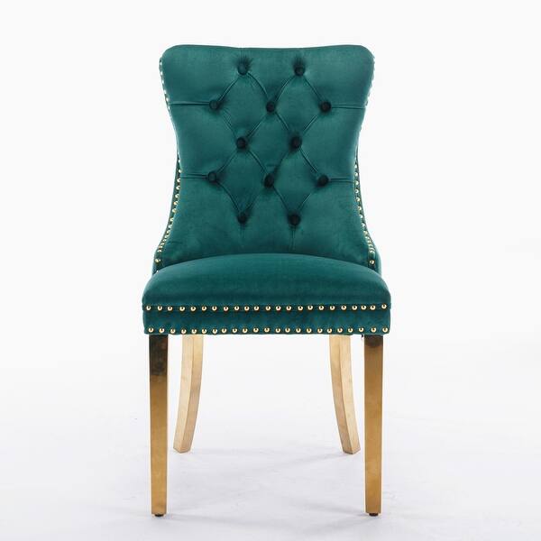 Set of 2 Upholstered Dining Chair with Golden Stainless Steel Plating ...
