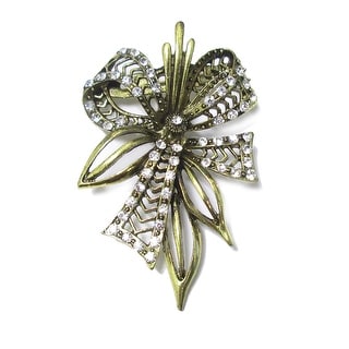 Set of 2 Ribbon Bow Crystal Rhinestone Vintage Brooch Pin Decorative ...