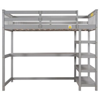 Gray Twin Size Loft Bed with Storage Shelves and Under-bed Desk, 79.7 ...