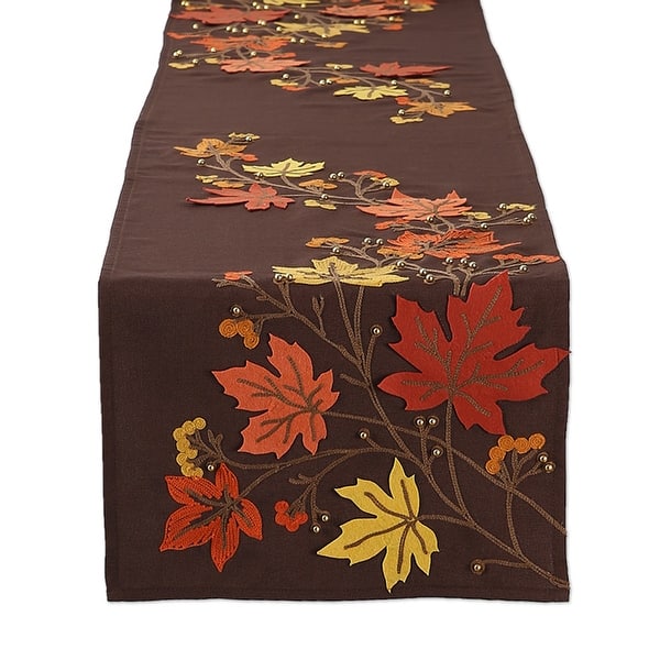 Embroidered Beaded Leaves Fall Harvest Table Runner - 70" - Brown - Bed ...