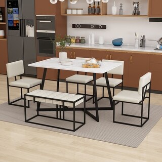 6 Piece Metal Frame Dining Table Set - Bed Bath & Beyond - 40435074