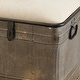 Gray Metal Galvanized Storage Bench with Cream Upholstered Burlap Top ...
