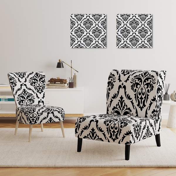 Designart Black and White Damask Upholstered Patterned Accent Chair and Arm Chair On Sale Bed Bath Beyond 37831081