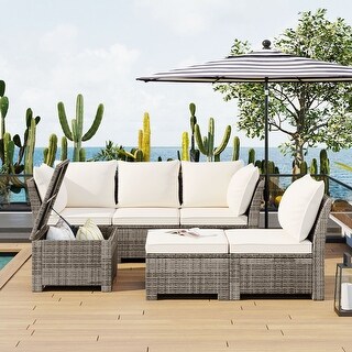 6-Piece Outdoor Sofa Set, PE Wicker Rattan Sofa with 2 Corner Chairs, 2 ...