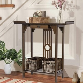 Rustic Tall Narrow Entryway Console Tables Storage 2 Tier with Drawer ...