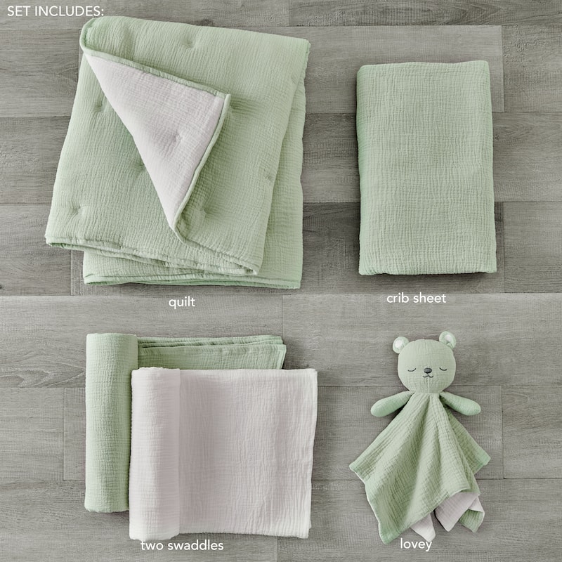 Cloud Muslin Sage/WHite 5pc Bedding Set - Levtex Baby - Overstock ...