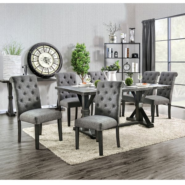 Yere Rustic Solid Wood Button Tufted 7-Piece Dining Set by Furniture of ...