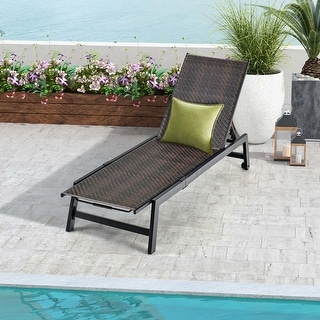Costway 1PC Patio Galvanized Steel Chaise Lounge with Wheels Outdoor ...