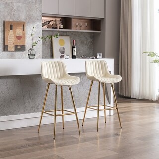 30 Inch Set of 2 Bar Stools Counter Stool Golden Leg Simple High Bar ...