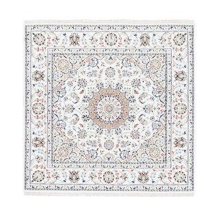 Hand Knotted Ivory Fine Oriental with Wool & Silk Oriental Rug (5' x 5 ...