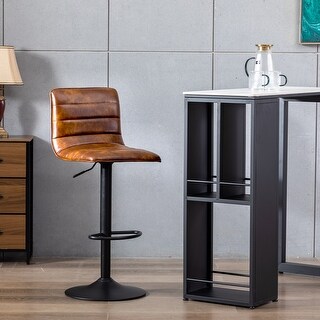 Horizontal Stitched Swivel Adjustable Height Faux Leather Bar Stool ...