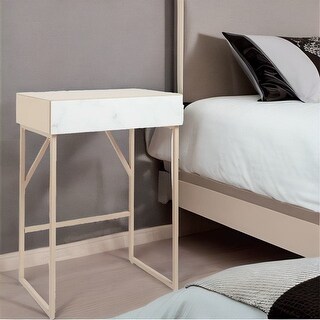 Tempered Glass Dressing Table with Marble Pattern and Metal Frame - N/A ...