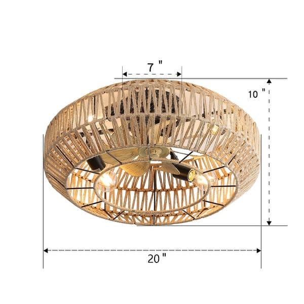 Boho Caged Ceiling Fans Lights Enclosed Rattan Fandelier, 6 Speeds ...