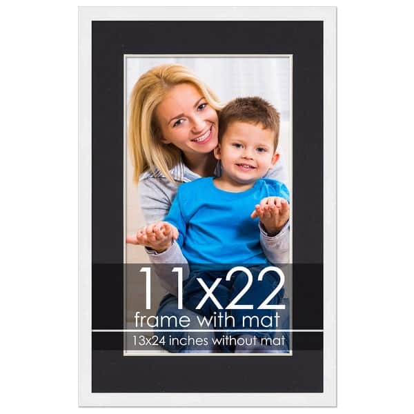 11x22 Frame with Mat - White 13x24 Frame Wood Made to Display Print or ...