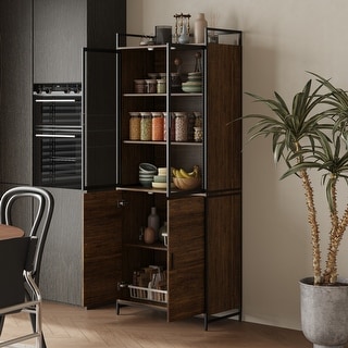 Brown Walnut Color Retro Kitchen Storage Cabinet Collection with Iron ...