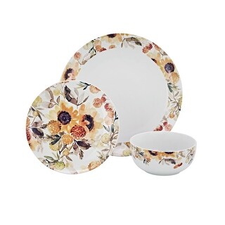 Rustic Sunflower Porcelain 12 Piece Dinnerware Set, Service For 4 - Bed ...