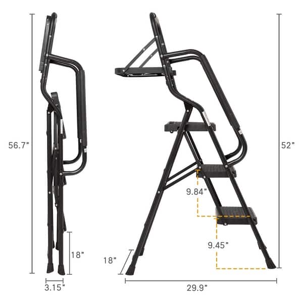 3 Step Ladder with Handrails 500 lb Capacity Step Stool Folding Ladders ...