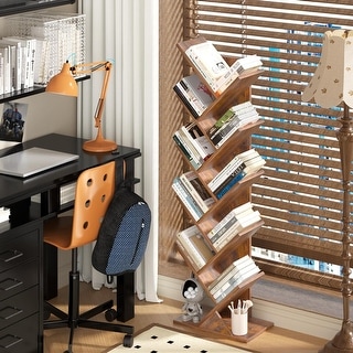 10-Tier Tree Bookshelf, Floor Standing Wood Storage Unit for Narrow ...