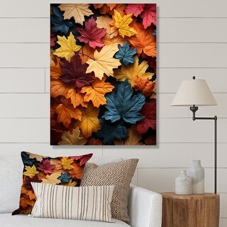 Designart "Leaves Autumn Palette Muted I" Leaves Canvas Print - Bed ...
