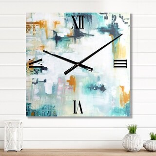 Designart 'Teal And White Composition' Large Modern Metal Wall Clock ...