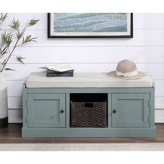 Homes Collection Wood Storage Bench 2 Cabinets&1 Basket,Light Blue ...