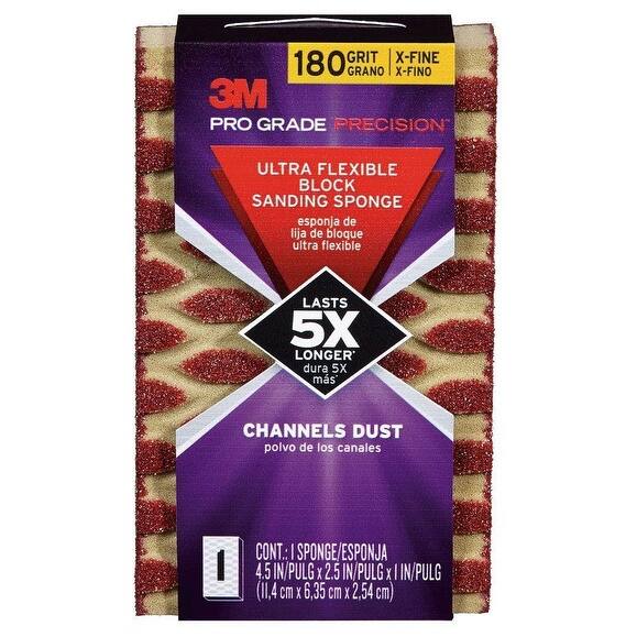 3M 2503PGP-180-UF Ultra Flexible Block Sanding Sponge, 180-Grit - Bed ...