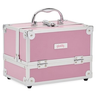 Pink Makeup Train Case with Lock and 2 Keys, 3-Tier Cosmetic Storage ...