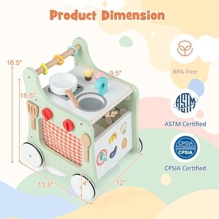 6-in-1 Wooden Baby Stroller with Play Kitchen for Kids Over 12 Months ...