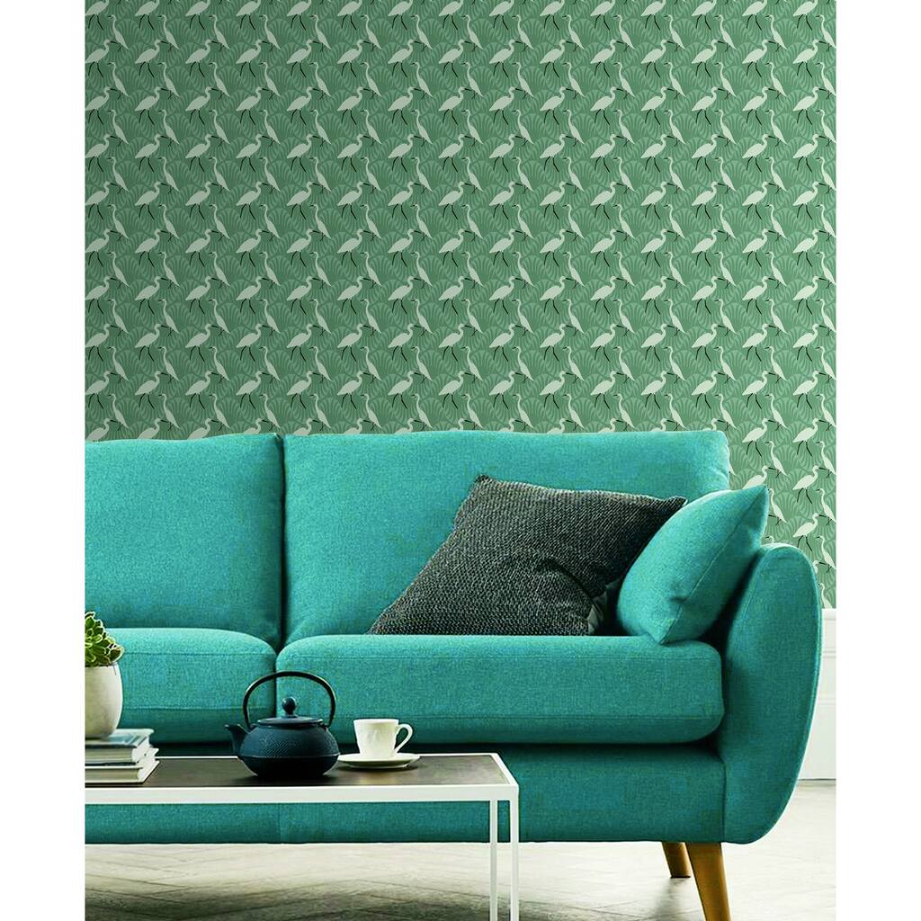 Hawthorne Evening Egret Green Wallpaper - Overstock - 31592709