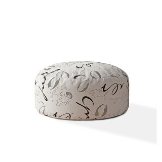 HomeRoots 24" Black And Grey Polyester Round Abstract Pouf Ottoman ...