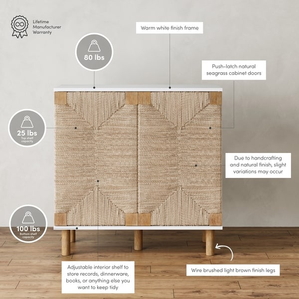 Nathan James Beacon Wood Accent Cabinet with Seagrass Doors and ...