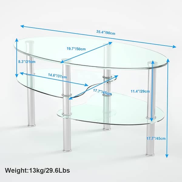 3 Tier Tempered Glass Table with Glass Shelves and Stainless Steel Legs ...