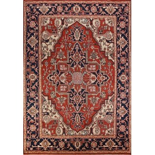 Geometric Red Heriz Serapi Oriental Area Rug Handmade Red Wool Carpet ...