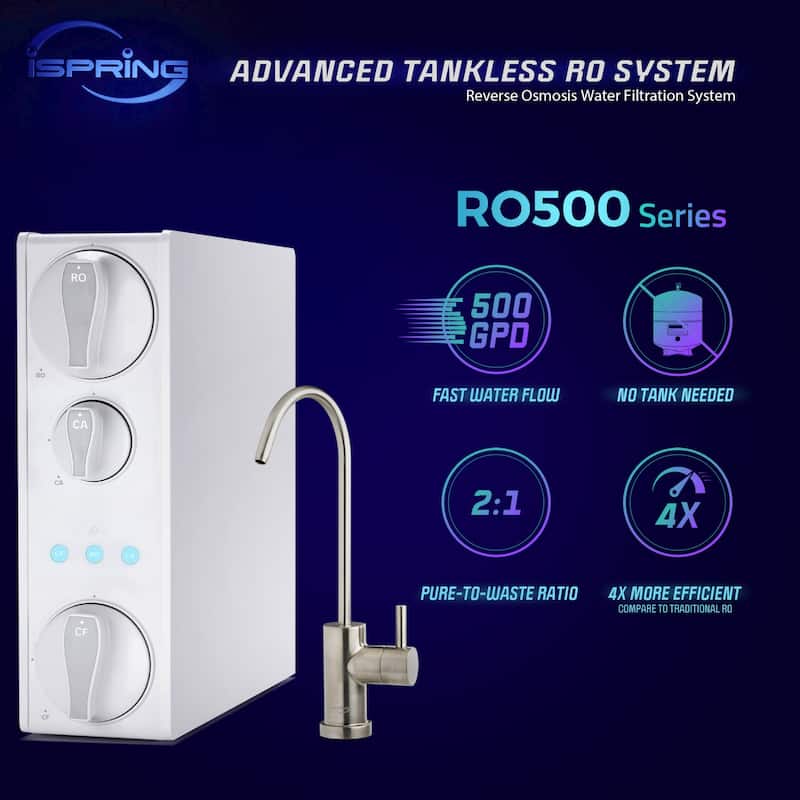 iSpring RO500AK-BN+UVF8 Tankless Reverse Osmosis Water Filtration ...