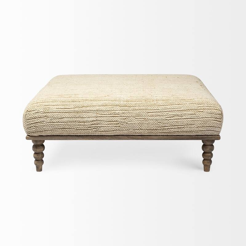 Alder I Upholstered Cream Seat w/ Brown Wood Base Accent Bench - 42"W x ...