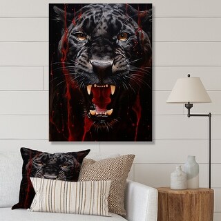 Designart "Black Red Panther Stealth And Strength" Animals Panther Wall ...