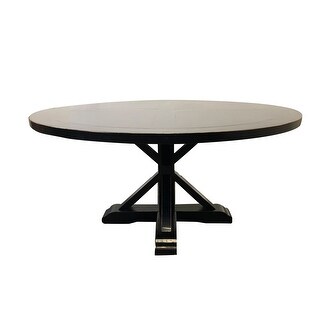 Sona 59 Inch Round Dining Table, Pedestal Base, Sanded Antique Black ...