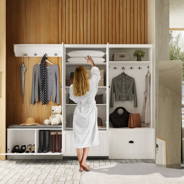 Combo Hall Tree Storage Bench Entryway Shelf Coat Rack Cloest Armoire ...