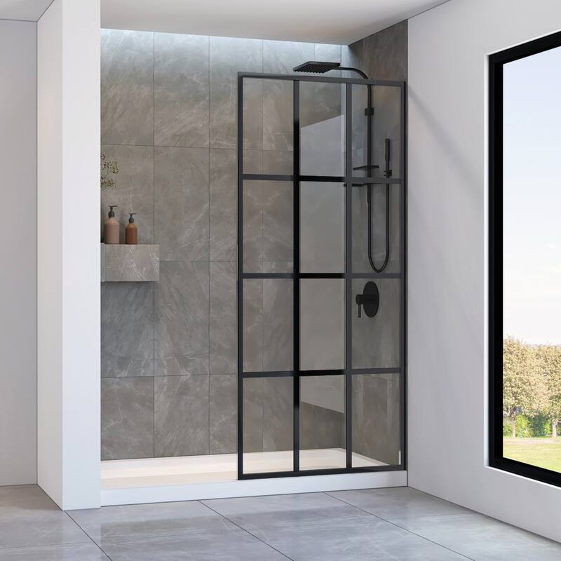 Taylor Black Matte Walk in Shower with Acrylic Base - Overstock - 35935797