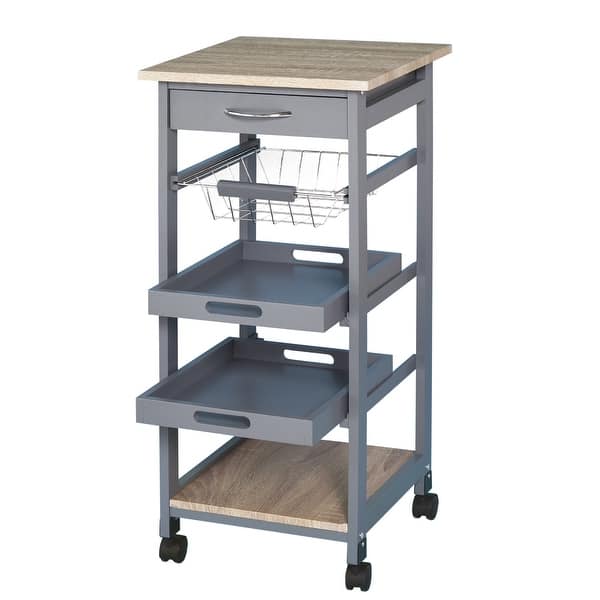 HOMCOM Mobile Rolling Kitchen Island Trolley Serving Cart with ...
