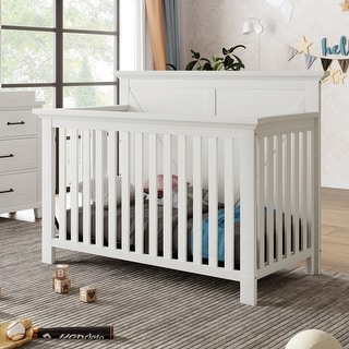 Rustic Farmhouse Style Whitewash 4-in-1 Convertible Baby Crib ...