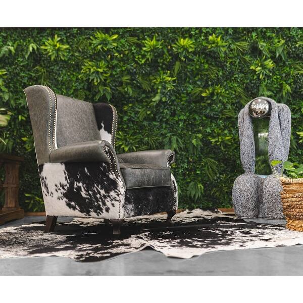 Leather Wingback Chair with Hair On Cowhide Accents - Black and White ...
